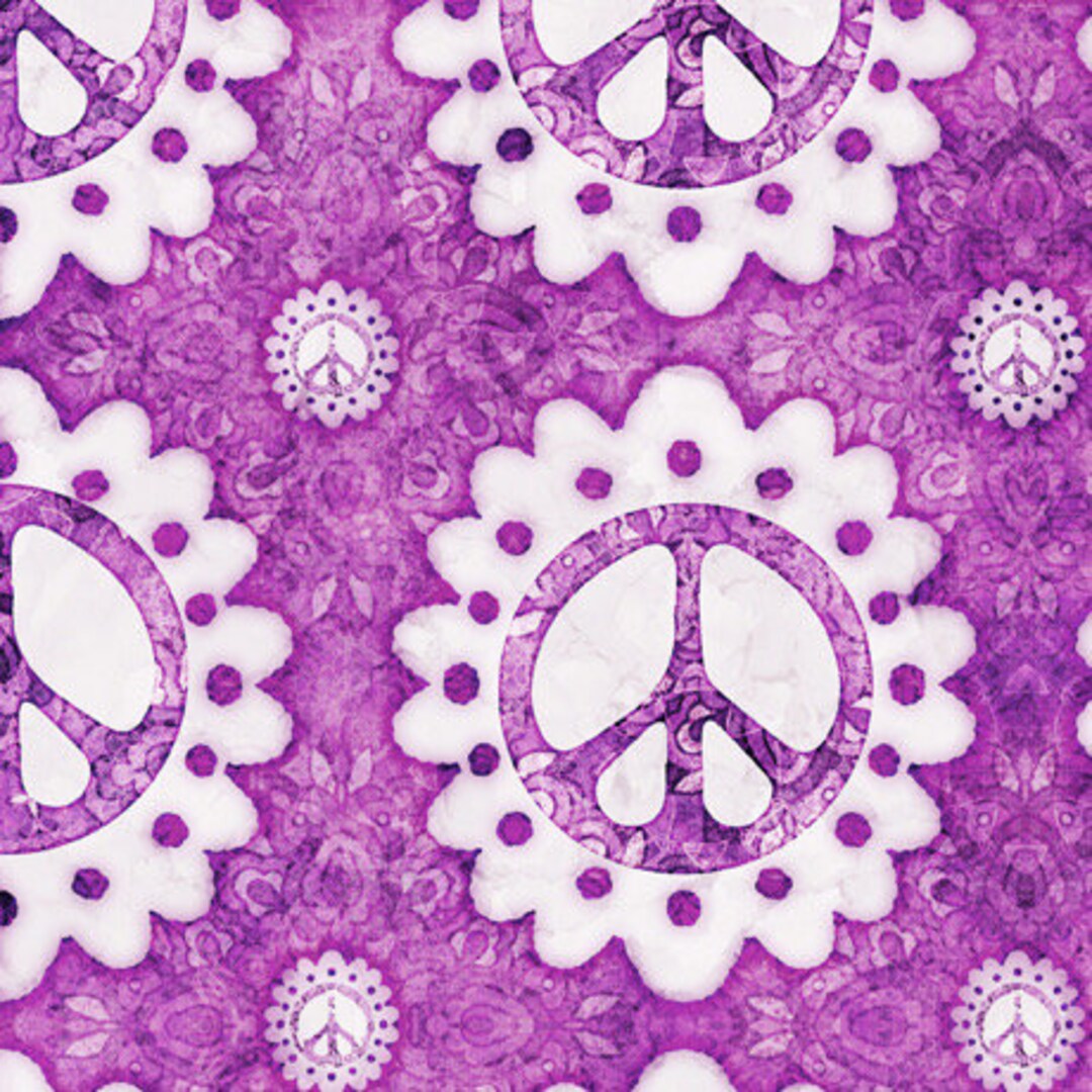QT Fabrics Flower Child Peace Sign on Purple Pink, Quilting Cotton ...