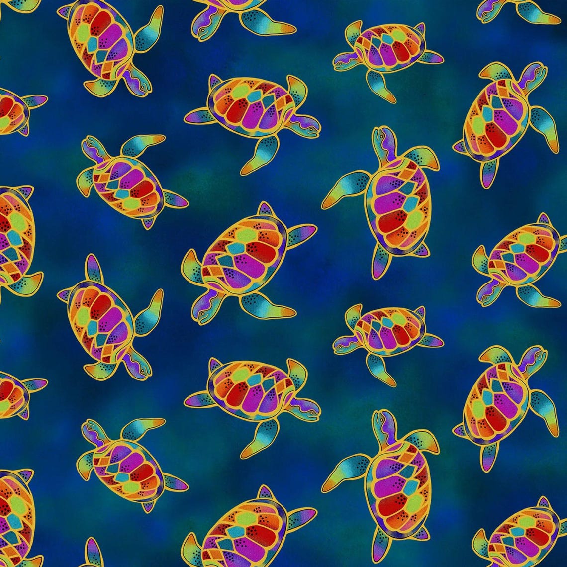 Dark Sky Gold Metallic Oceania Digital Turtles by Clothworks Premium ...