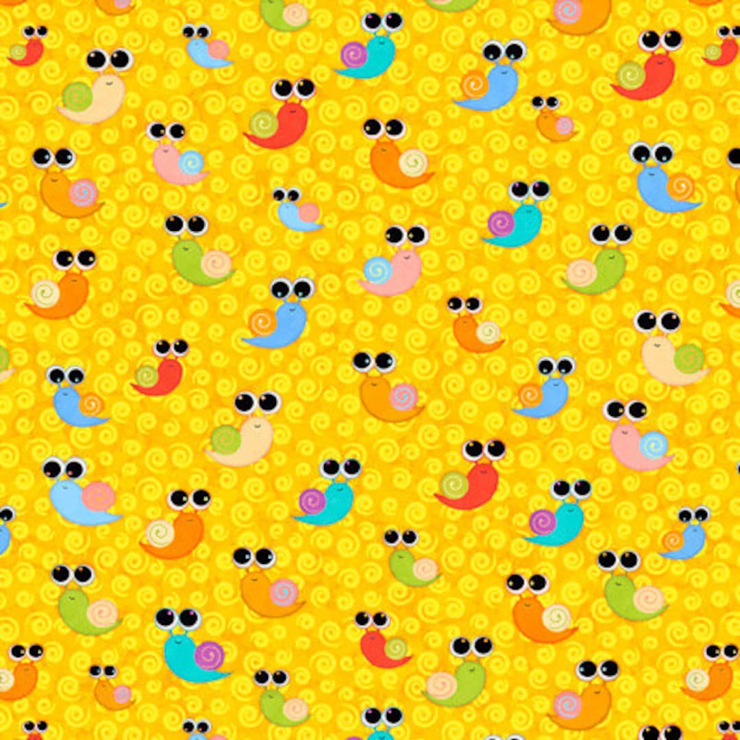 QT Fabrics Hip Hop Snails All Over on Yellow, Quilting Fabric by the ...