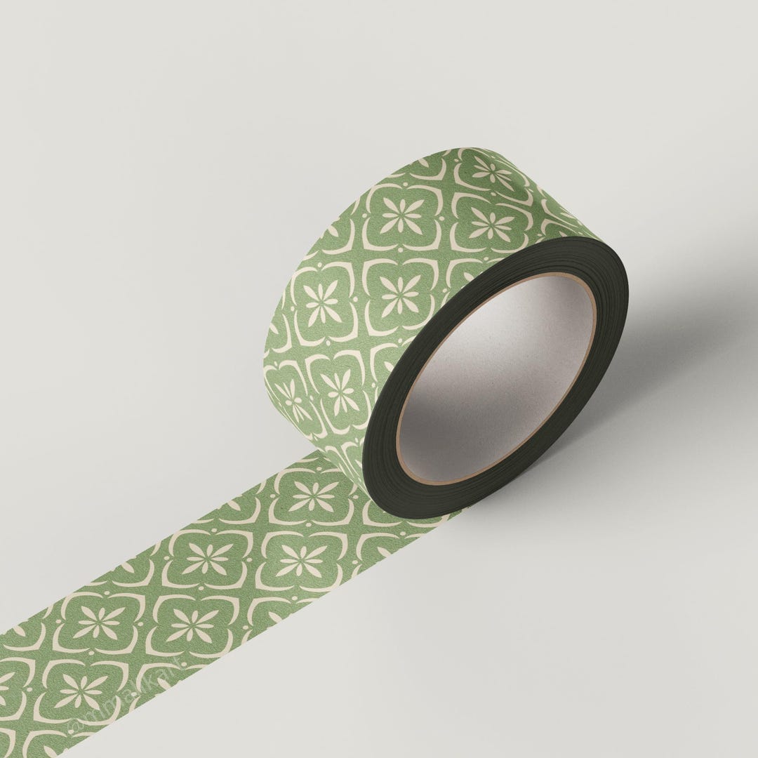 Green Geometric Washi Tape, 10m Floral Decorative Tape, Nature ...
