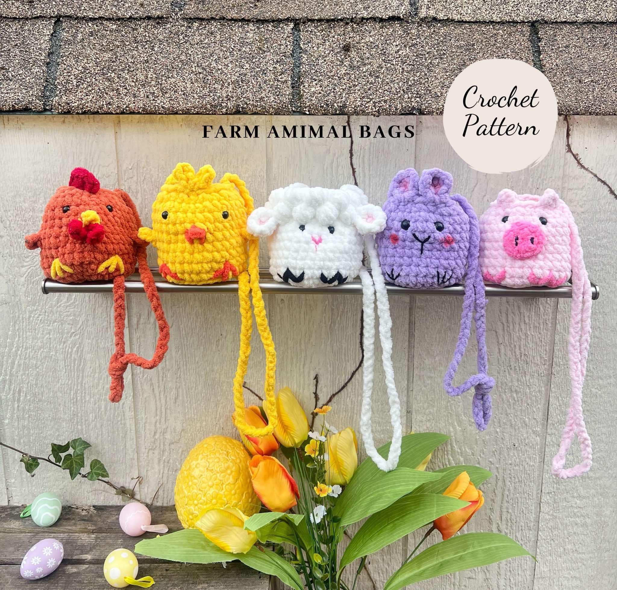 PATTERN: Crochet 5 Farm Animal Bags, Kid Purses, Easter Baskets, PDF ...