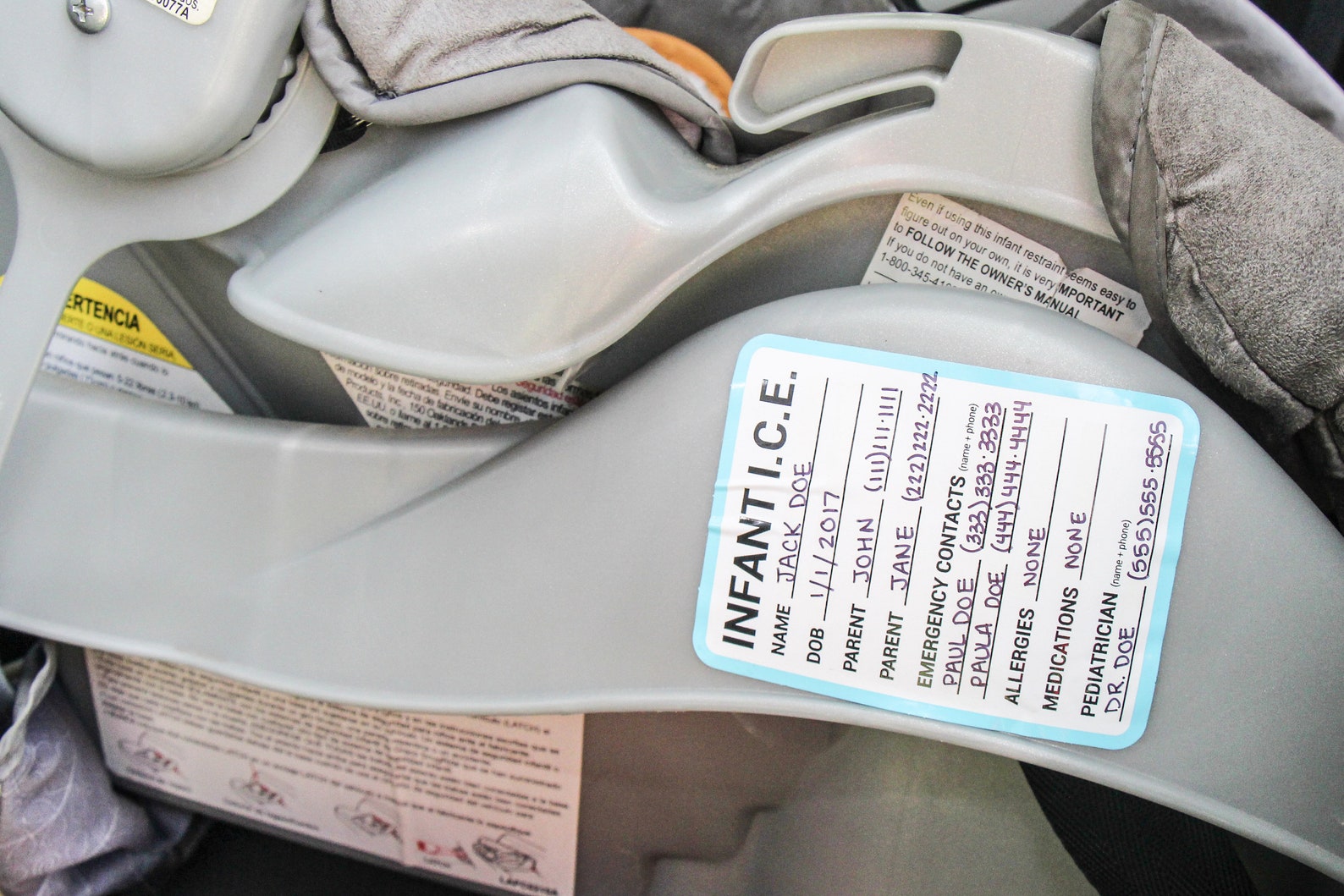 INFANT I.C.E. in Case of Emergency Car Seat Sticker Safety | Etsy