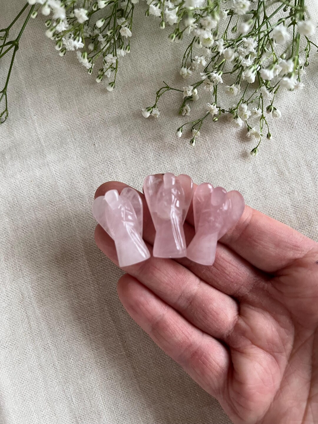 1” Rose Quartz Angel - Miniature Guardian Angel - Pocket Size Rose ...