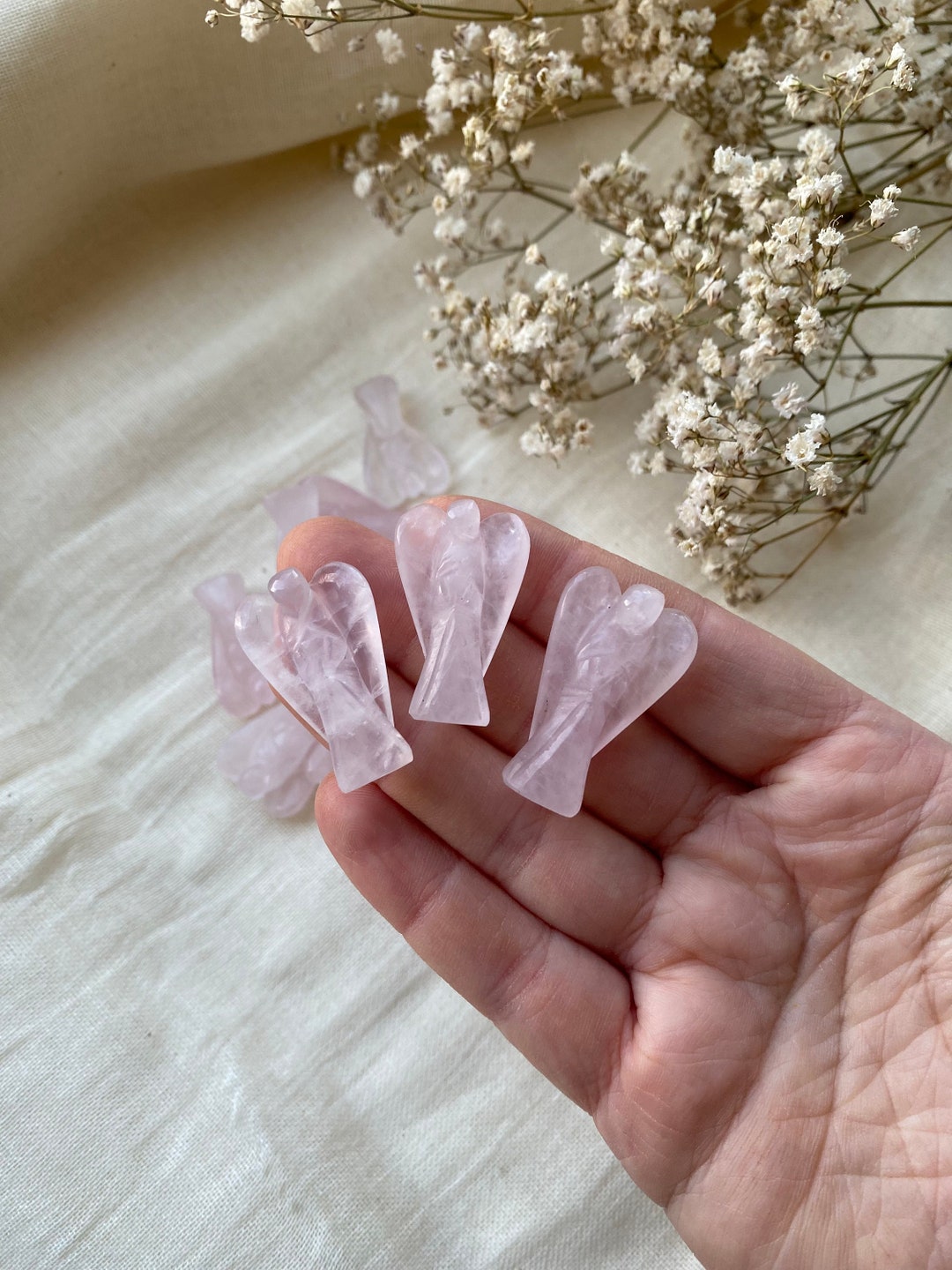 1 Rose Quartz Angel Miniature Guardian Angel Pocket Size Rose Quartz ...