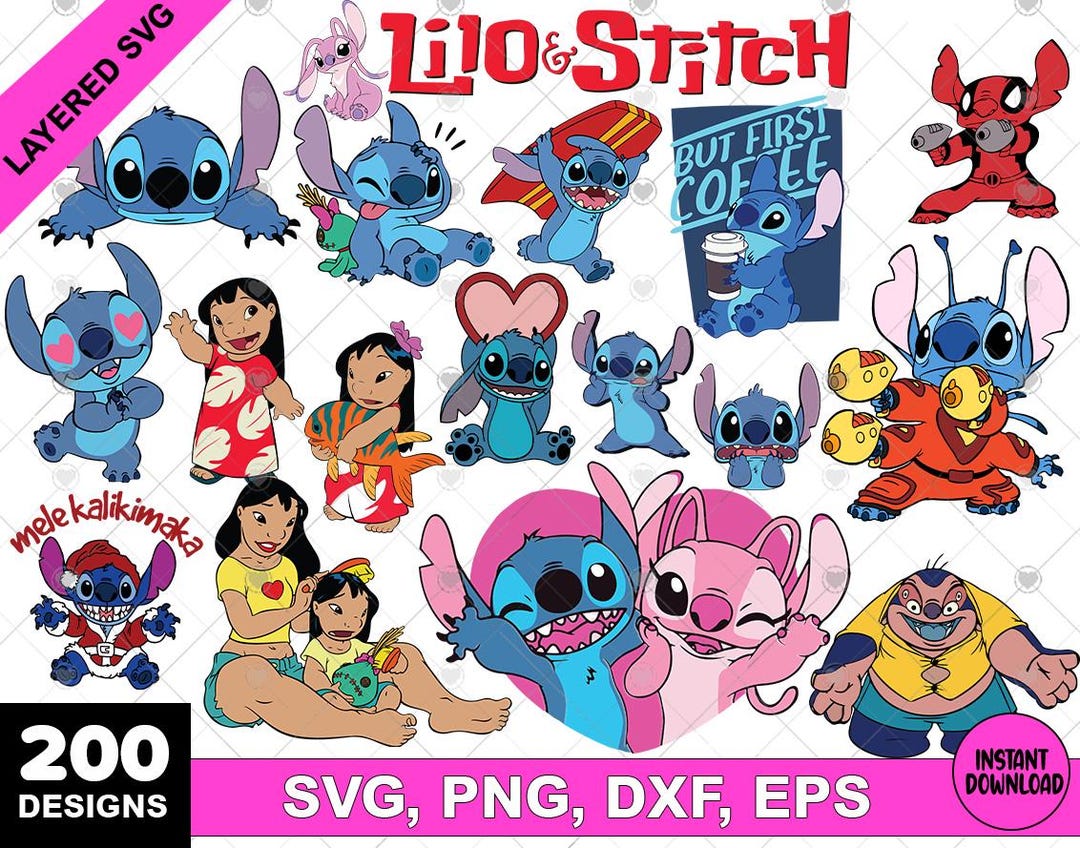 Lilo & Stitch SVG Bundle | 200 Cute Layered Svg Png Dxf Designs ...