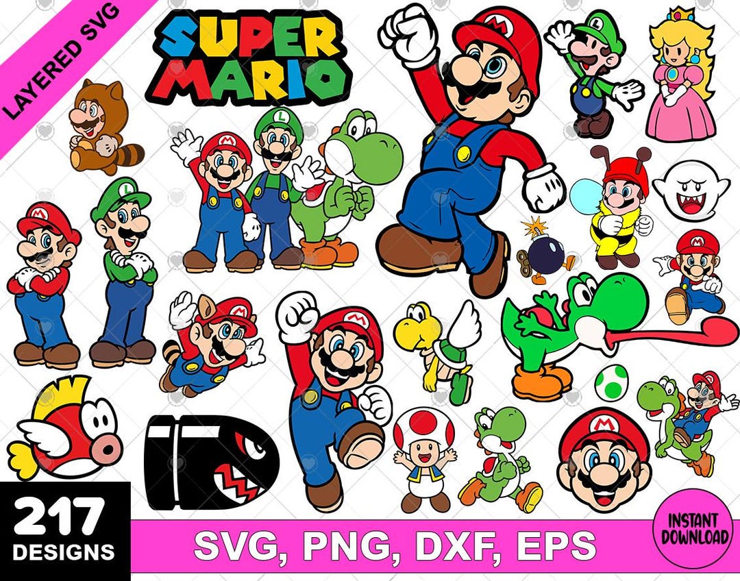 Mario Svg Super Bundle | 217 Layered SVG PNG DXF Designs | Mario, Luigi ...