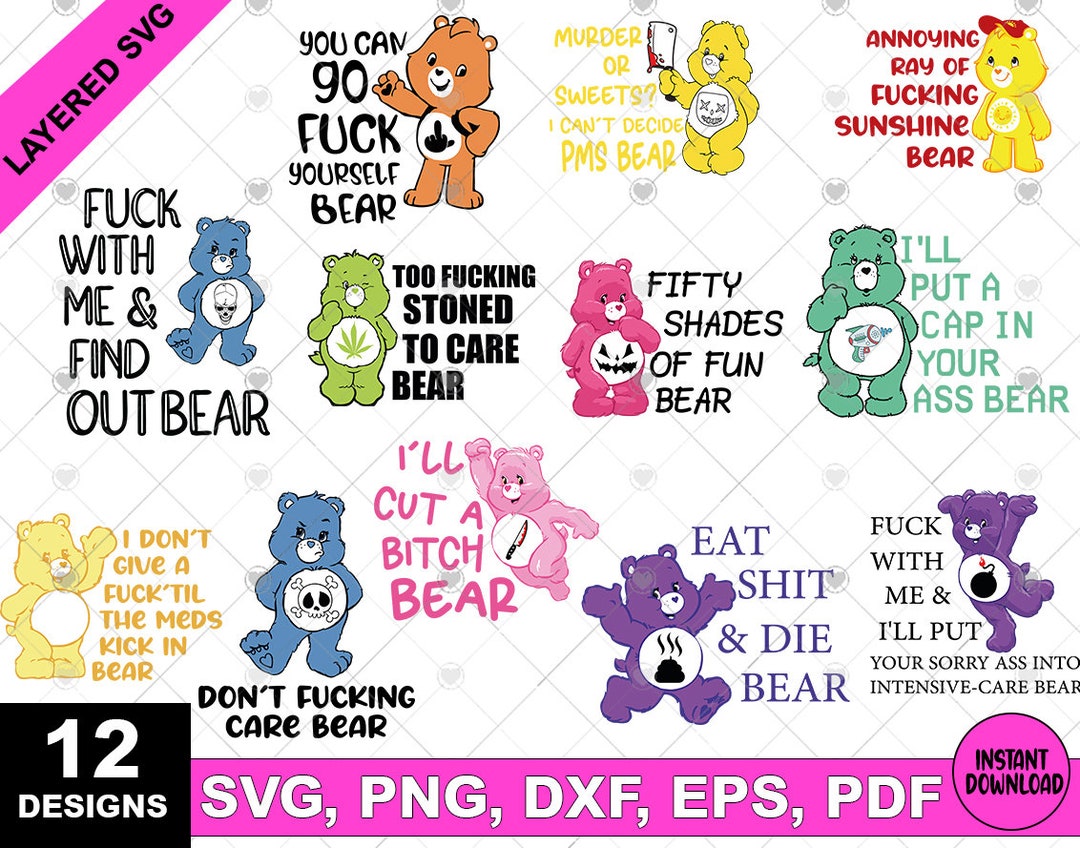 Evil Care Bears Svg Bundle, Care Bears Layered Cricut, Funny Svg, Funny ...