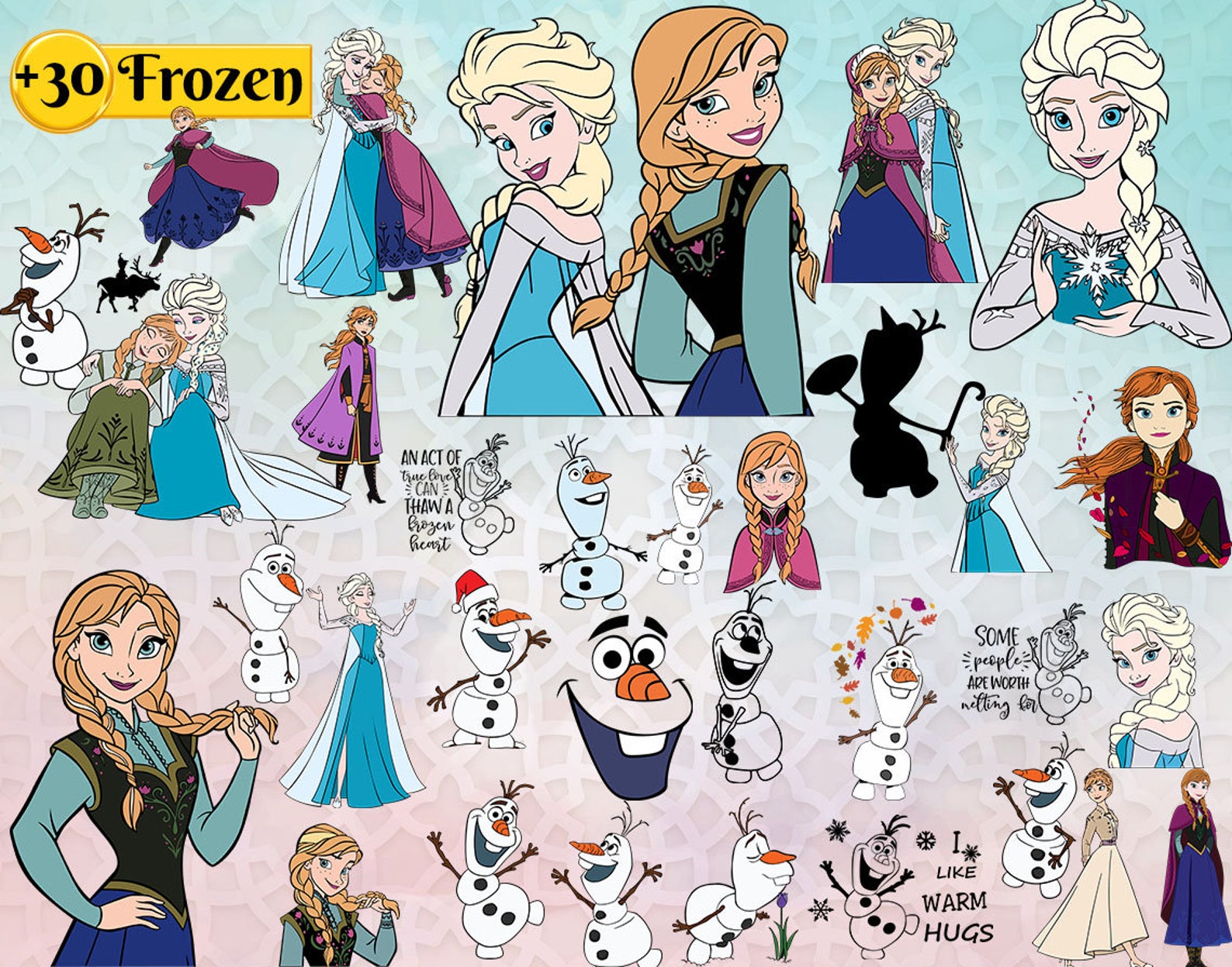 30 Frozen Bundle SVG, Elsa Svg, Anna Svg, Olaf Svg, Frozen Layered SVG ...