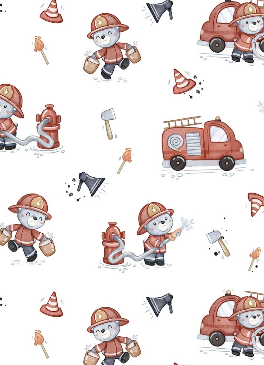 Fireman Teddy Bear Cotton Fabric Little Firefighter Nursery - Etsy