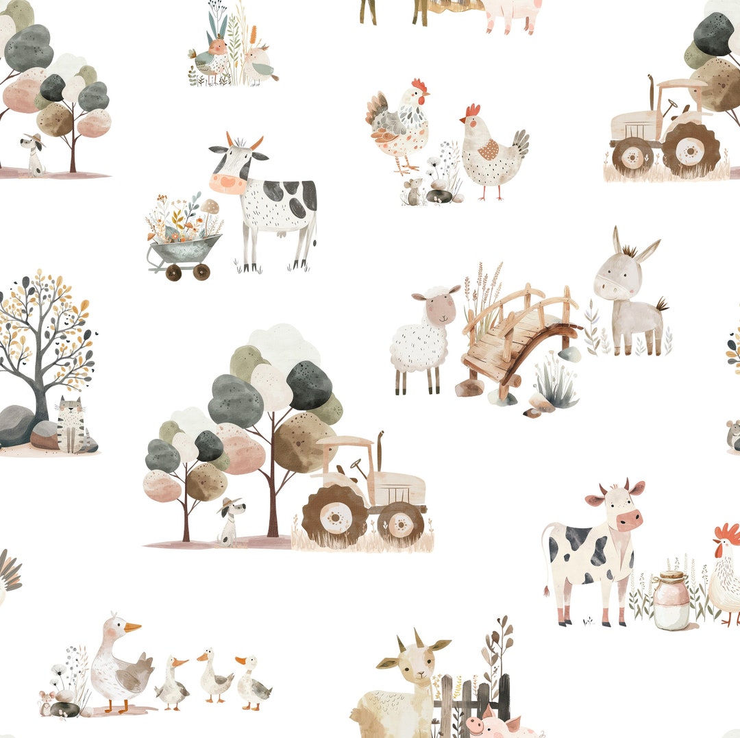 Farm Animals Cotton Fabric, Ranch Nursery Fabric, Countryside Fabric ...