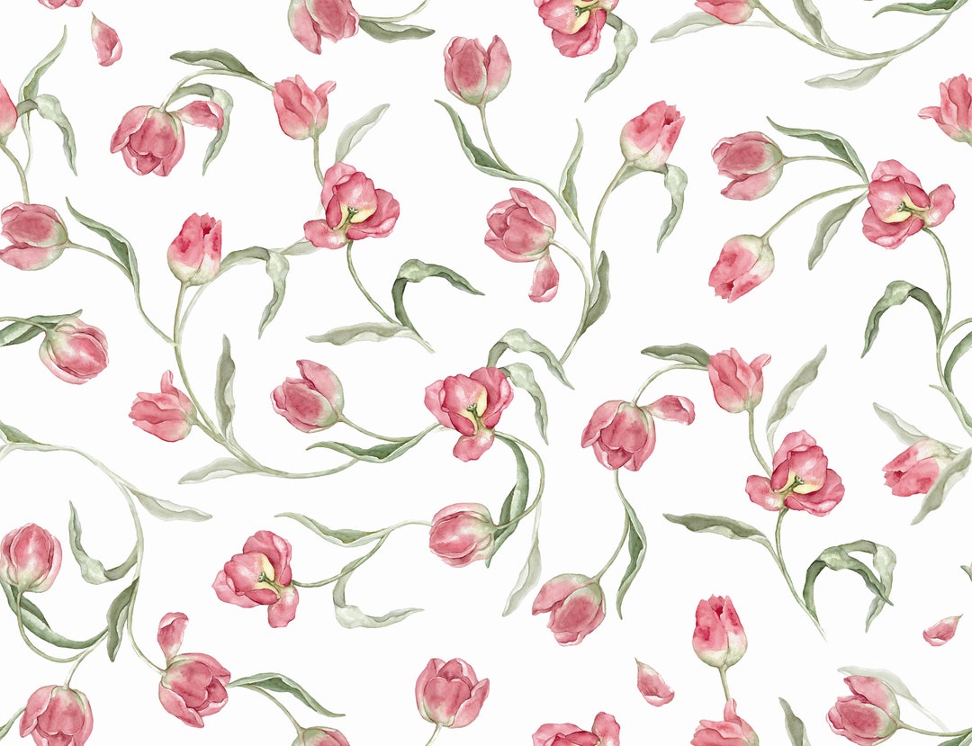 Tulip Flower Cotton Fabric, Floral Nature Nursery Fabric, Fabric With ...