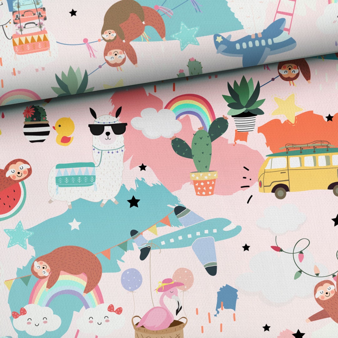 Lama Traveler Cotton Fabric, Nursery Fabric, Premium Textile, Cloth for ...