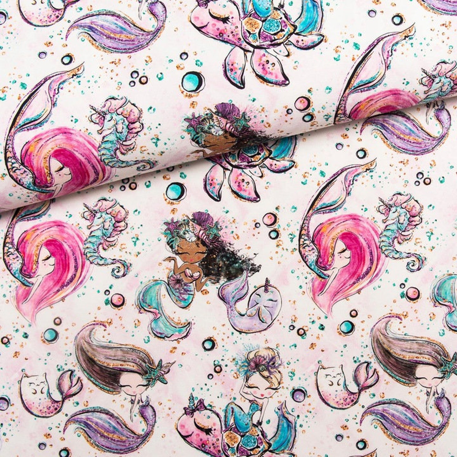 Mermaid Cotton Fabric Nursery Fabric Premium Textile Cloth - Etsy