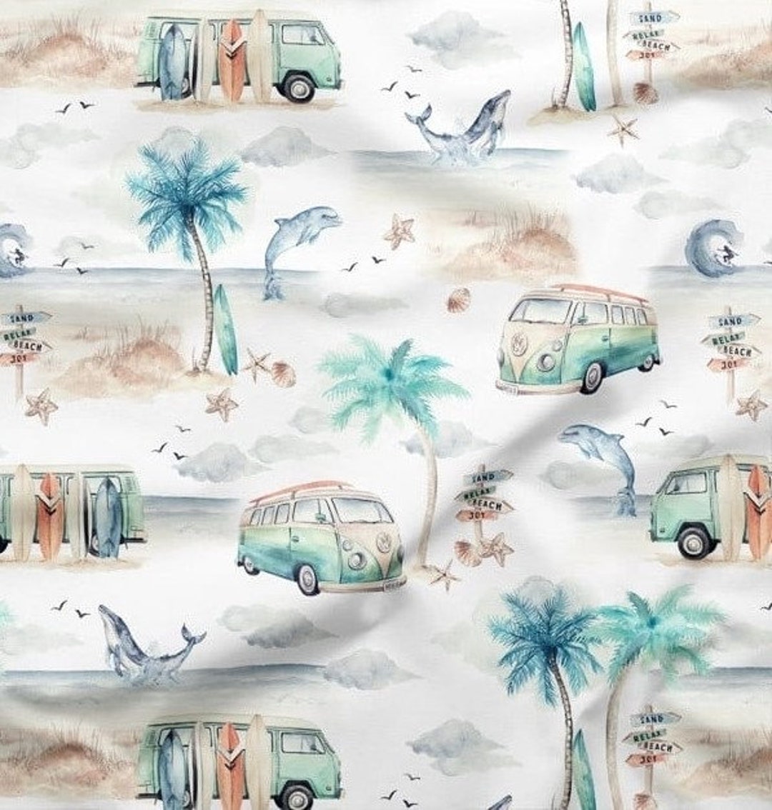 Summer Fitted Crib Sheet, Beach Cot Sheet, Surf Van Baby Bedding ...