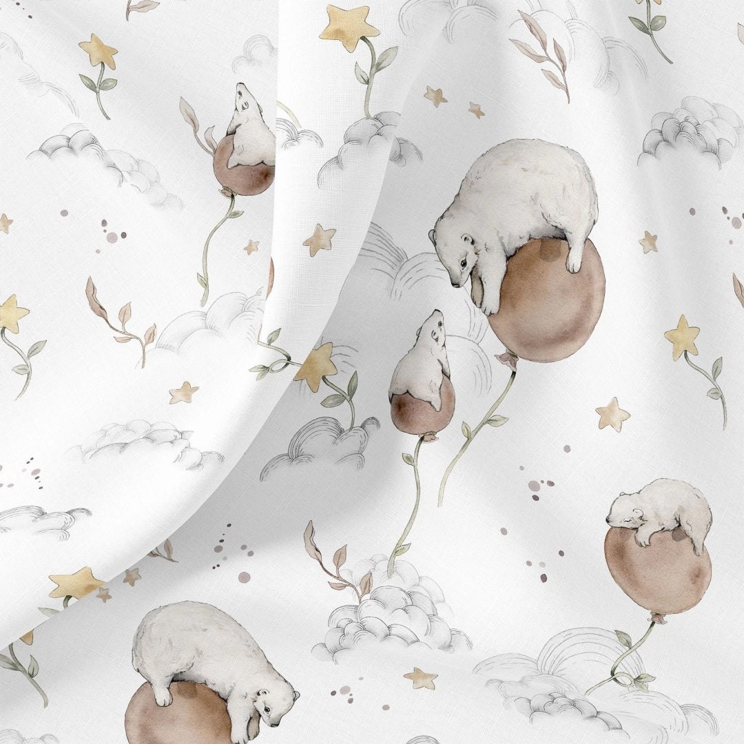 Bears in a Magical Land Cotton Fabric, Bears Nursery Fabric, Premium ...