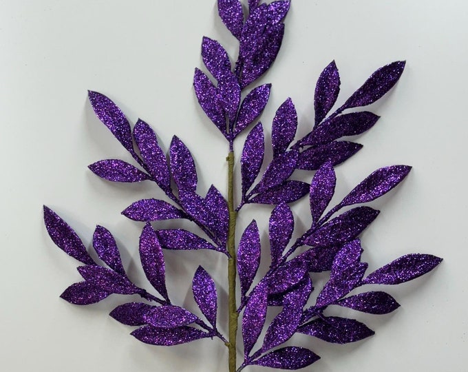 Purple Bay Leaf , 32" Glittered Bay Leaf Spray, Halloween Wreath ...