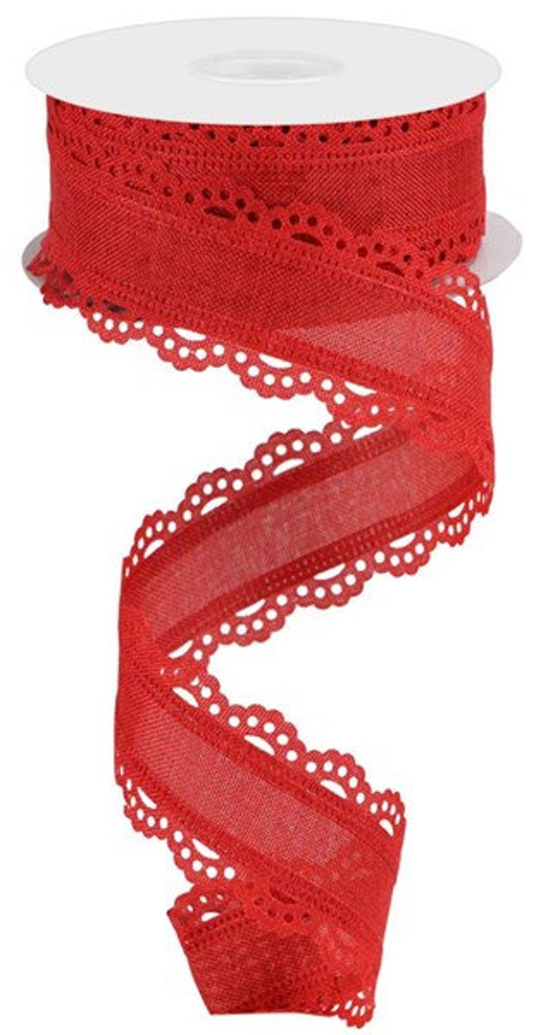 Red Burlap Scalloped Edge 1.5” X 10 Yards Wired Ribbon, Ribbon for ...