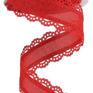 Red Burlap Scalloped Edge 1.5” X 10 Yards Wired Ribbon, Ribbon for ...