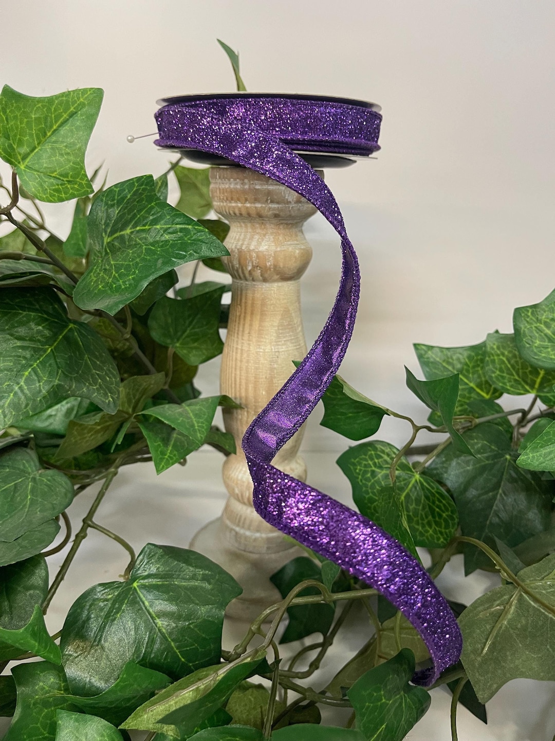 Purple Glitter on Metallic 5/8” X 10 Yards, Halloween, Wired Ribbon ...