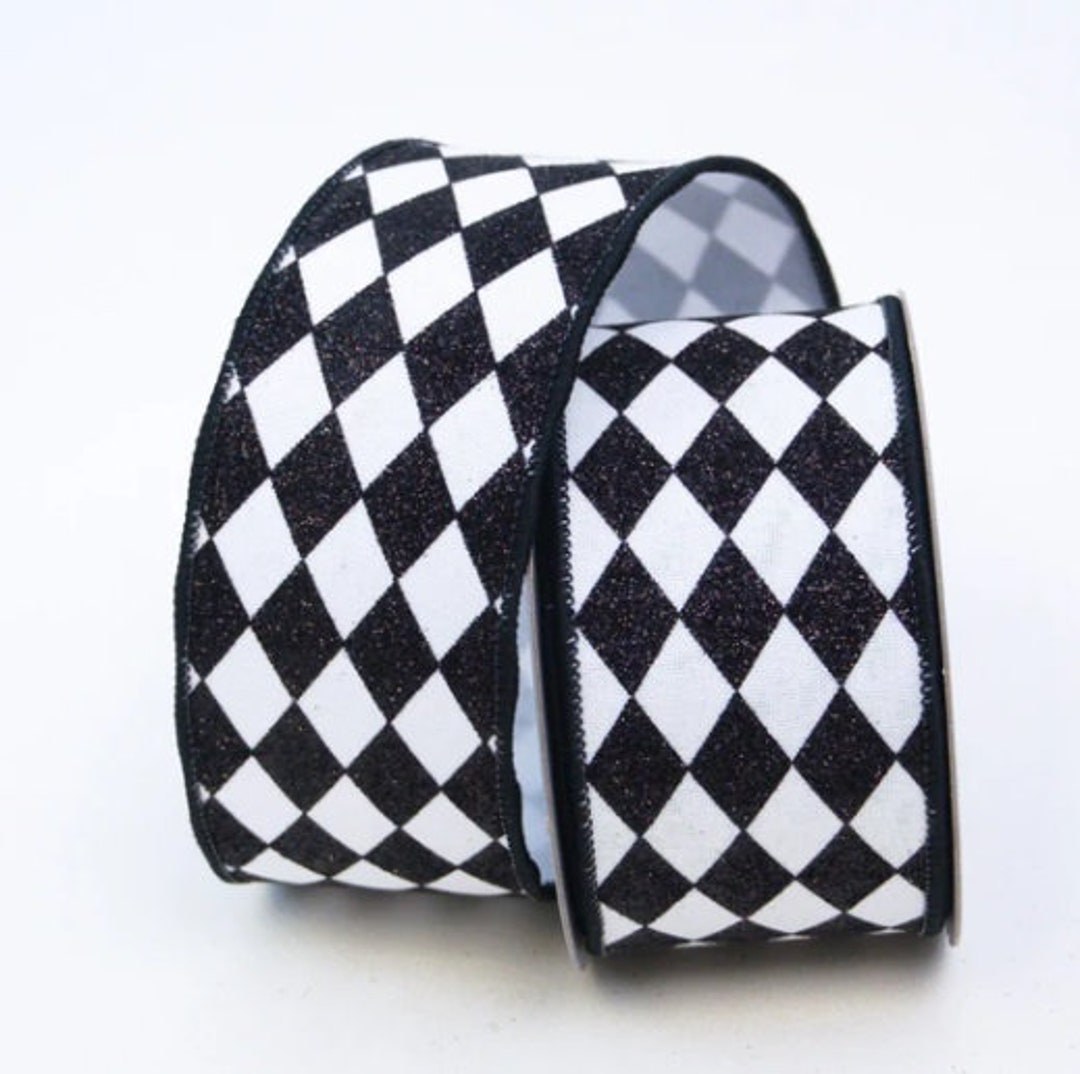 Black and White Glitter Jester Ribbon 2.5 X 10 Yds, Premium Ribbon for ...