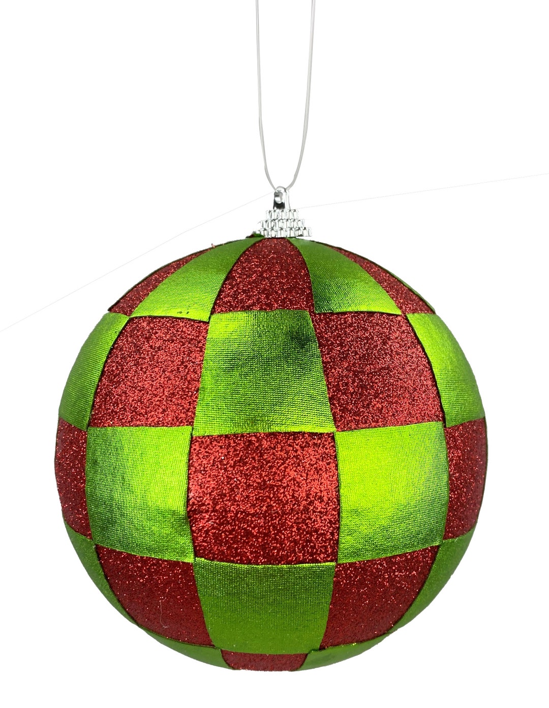 Ornament, Red and Green Checker Ball 4.5", Christmas Ornament ...
