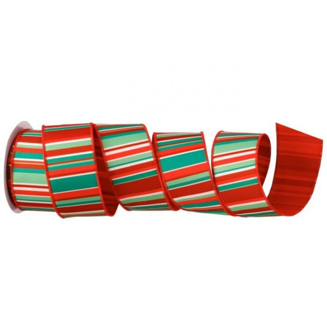 Red Green White Satin Stripe Ribbon Wired Christmas Ribbon, 2.5" X 10 ...
