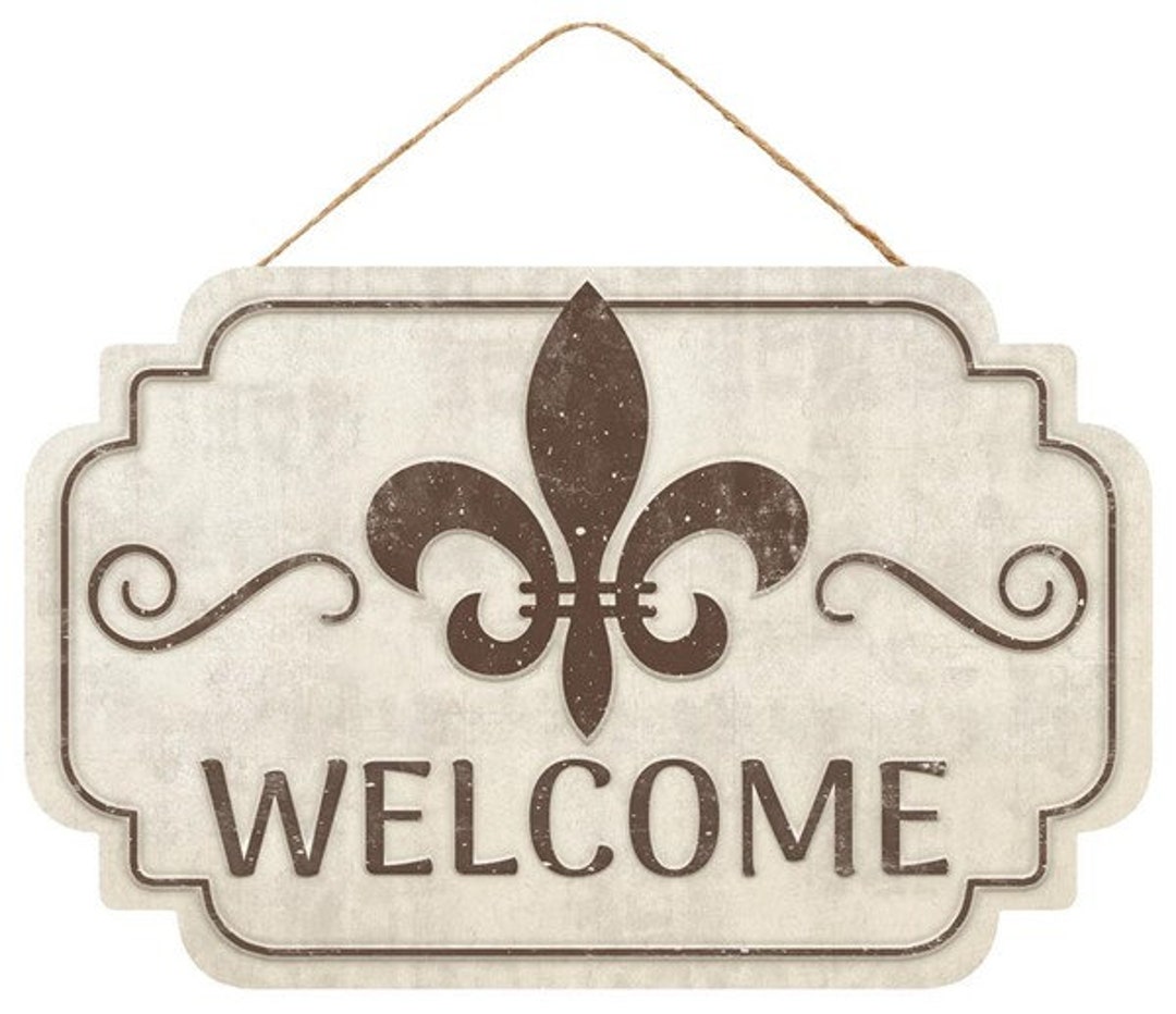 Welcome Fleur De Lis Sign 12.5" L X 8" H, Signs, Wreaths, Wreath ...