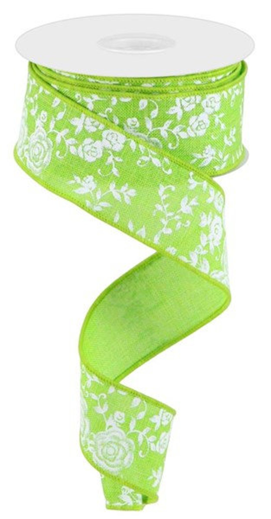 Lime Green Roses and White Ribbon 1.5” X 10 Yards, Easter, Spring ...