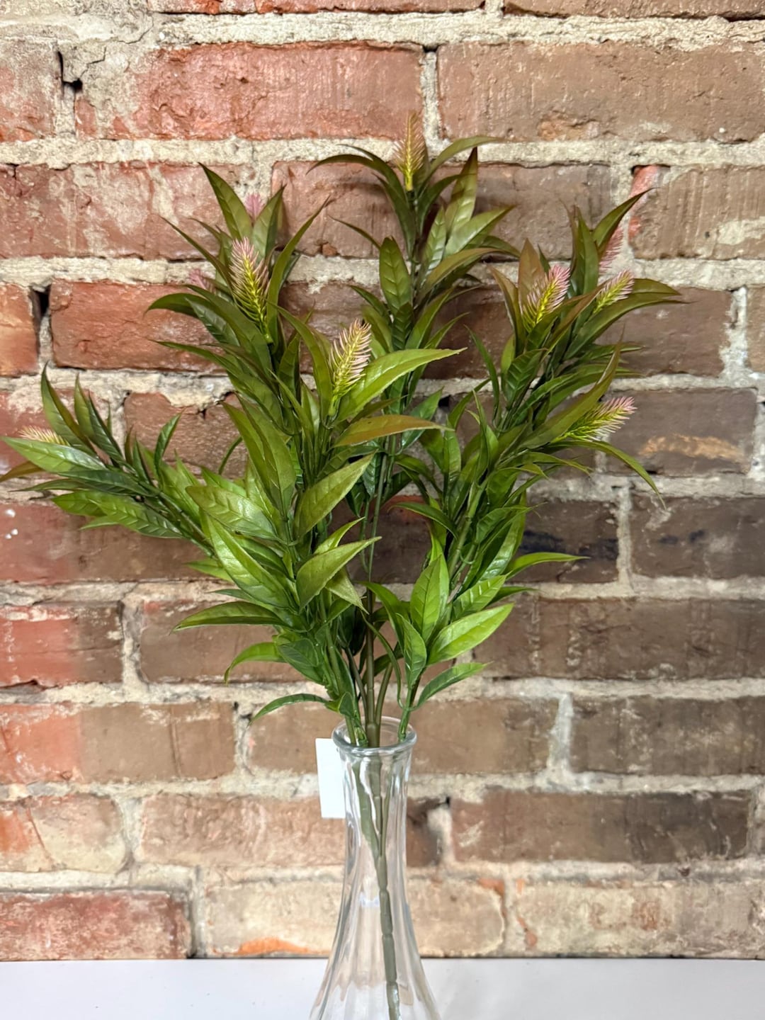 Spring Greenery 21" Mini Spike Leaf Flower Bush – Pink & Green Flower ...