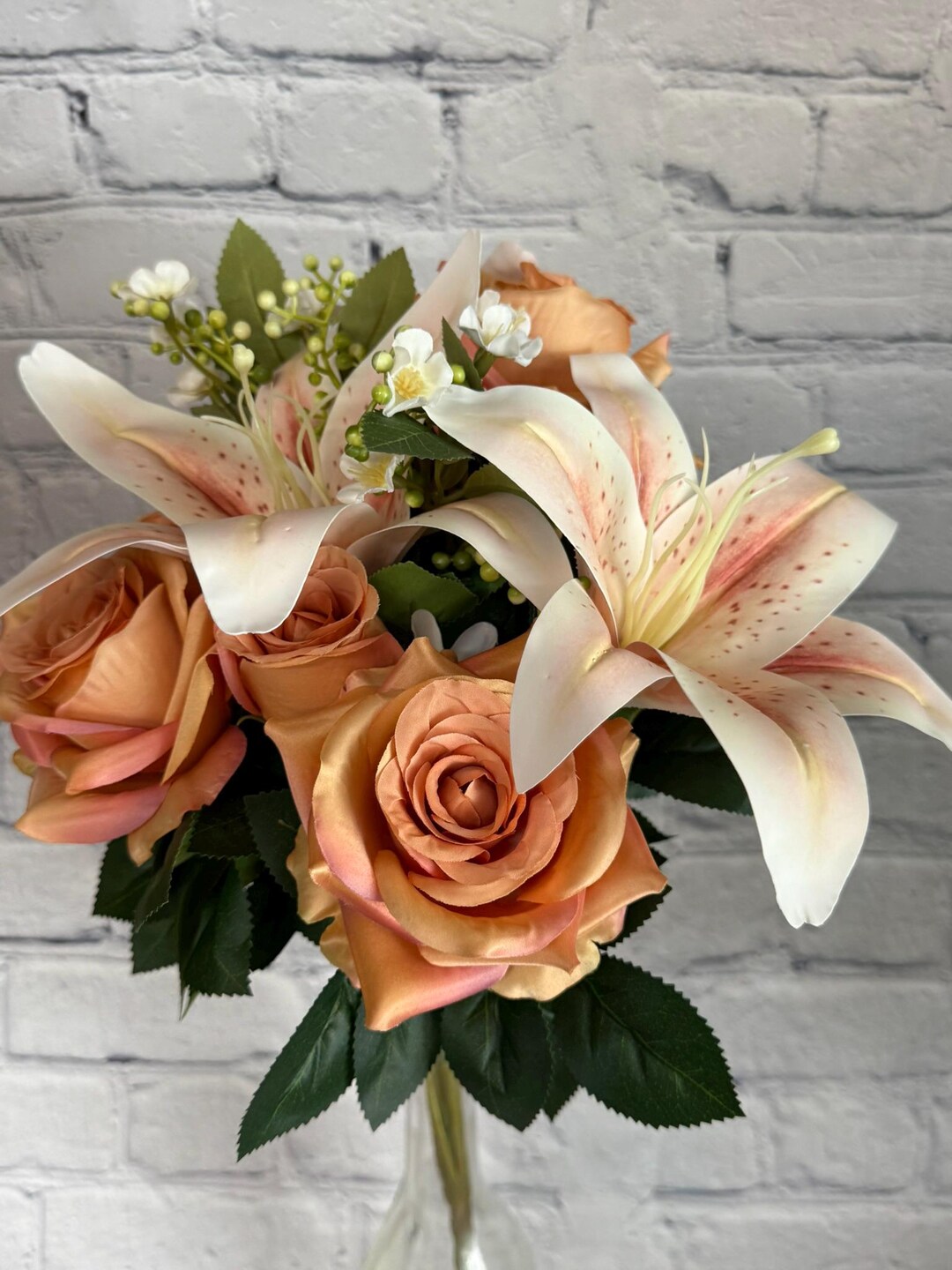 Tiger Lily Rose Bush – 12 Stems With Salmon Roses, Salmon Lilies ...