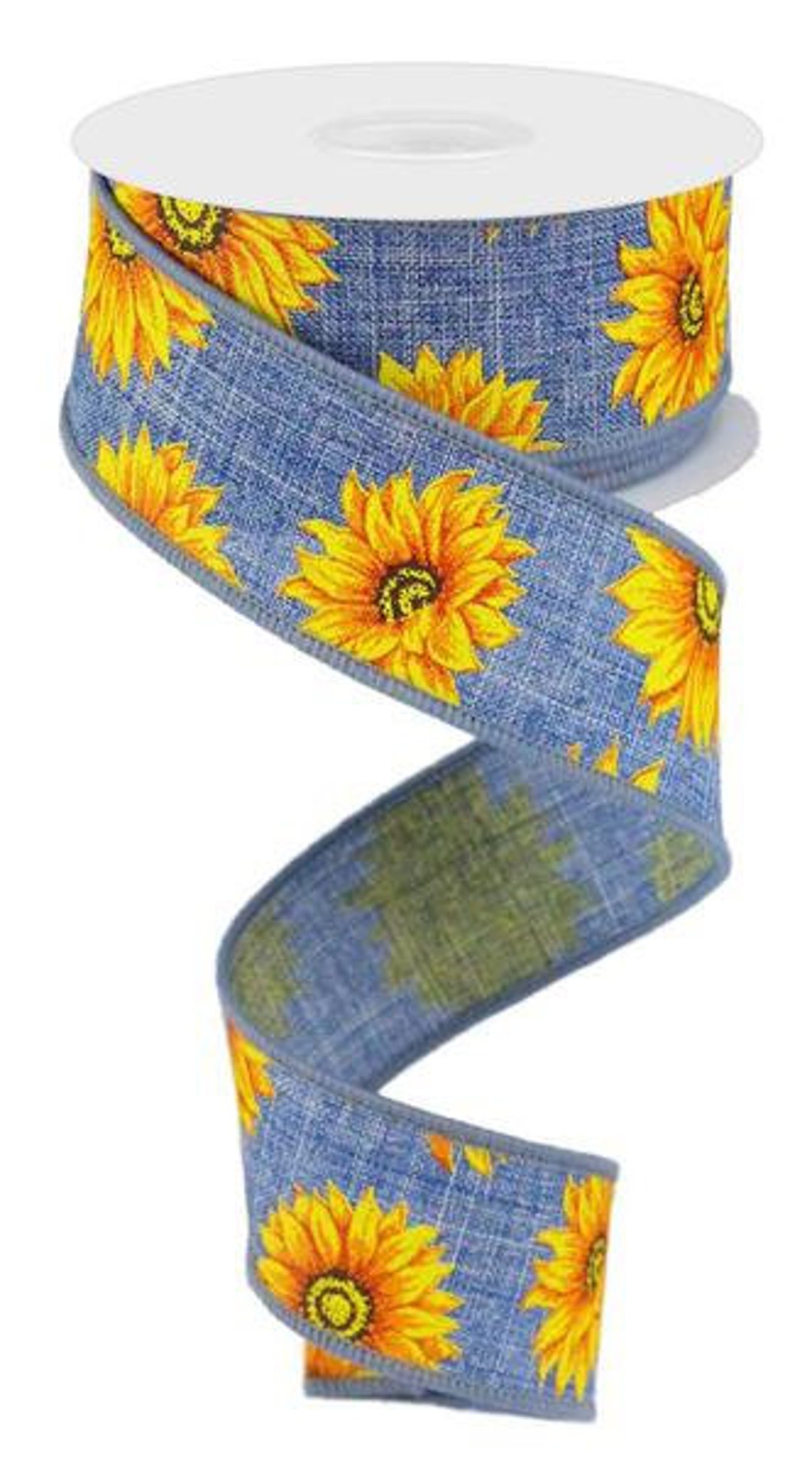 Sunflowers on Denim Royal Burlap 1.5” X 10 Yards, Fall Spring Summer ...