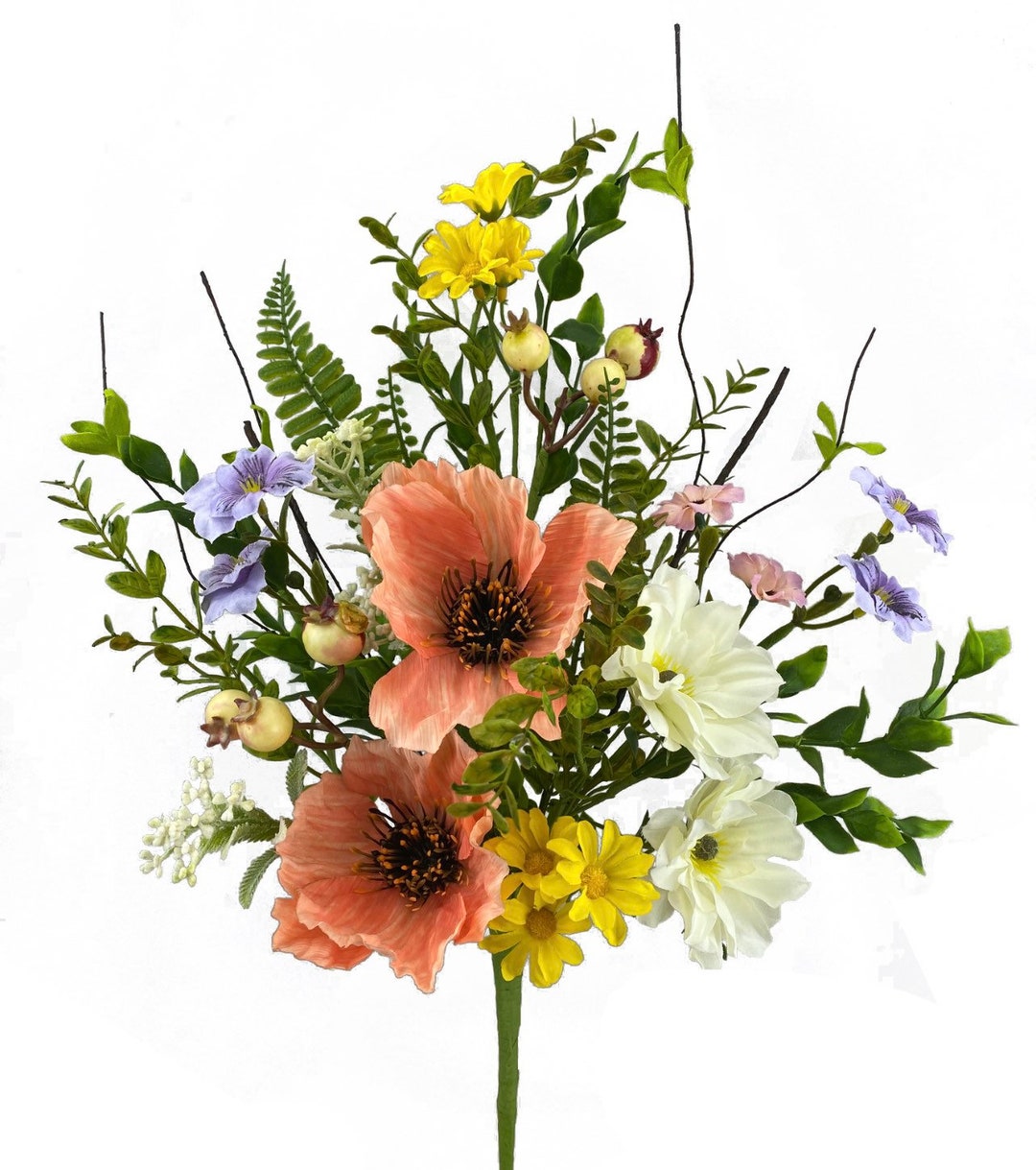 Pink and White Poppy Berry Bush 22", Spring, Summer Wreath ...