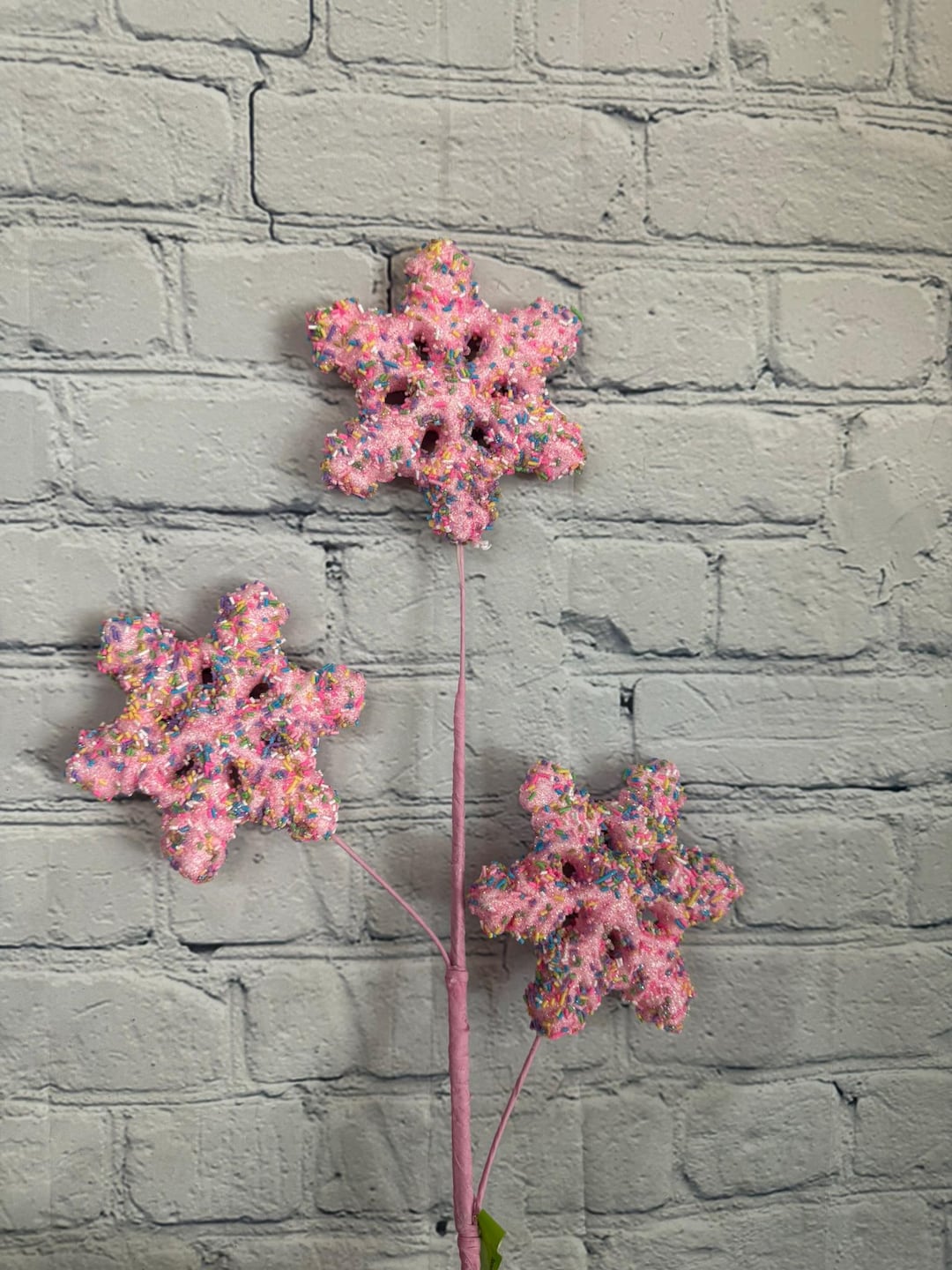 Pink Snowflake Cookie W/ Sprinkles Spray, 30" H X 3 Snowflakes, Perfect ...