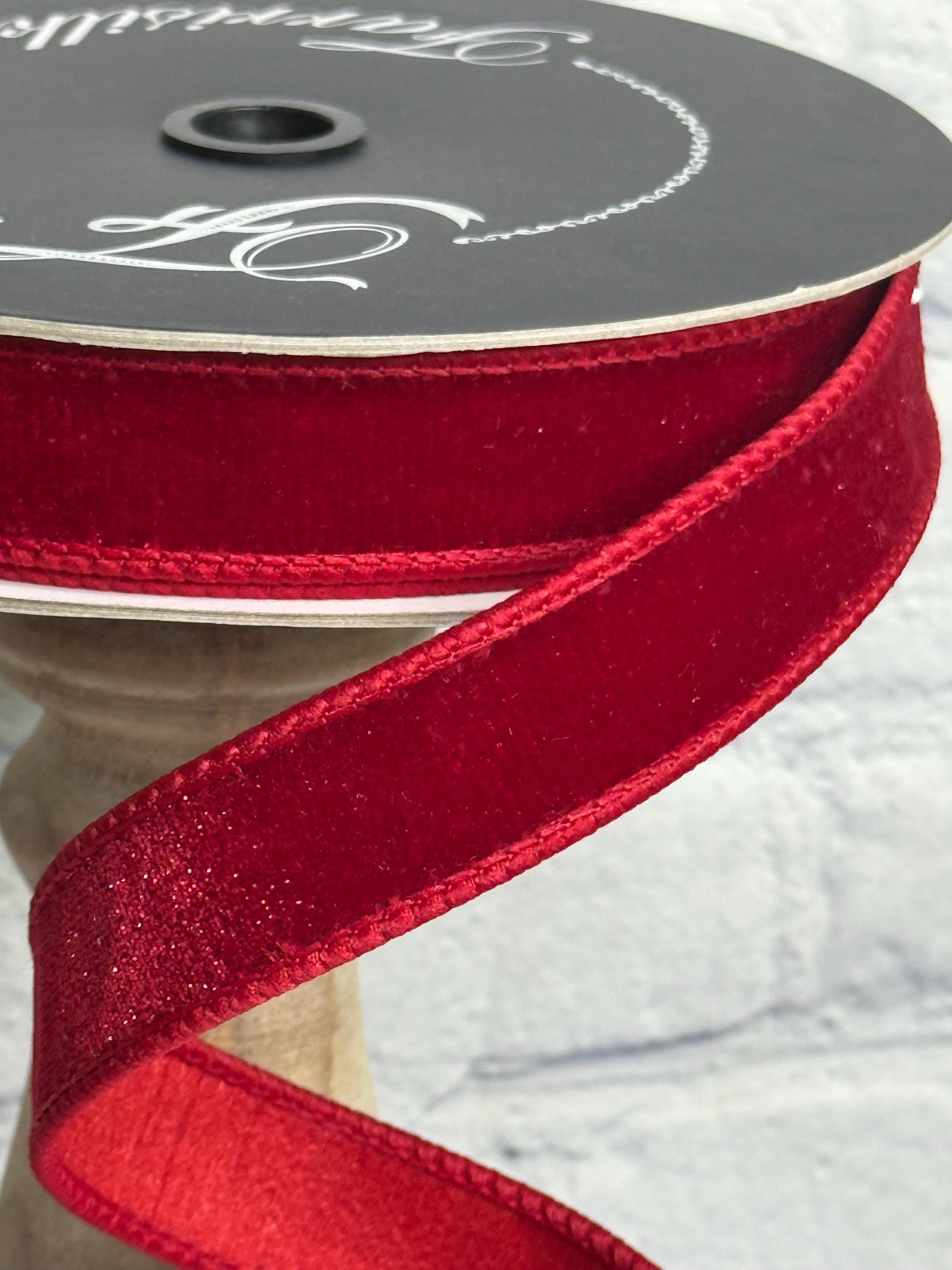 Red Diamond Dust Velvet Ribbon – 1" X 10 Yards | Sparkling Red Velvet ...