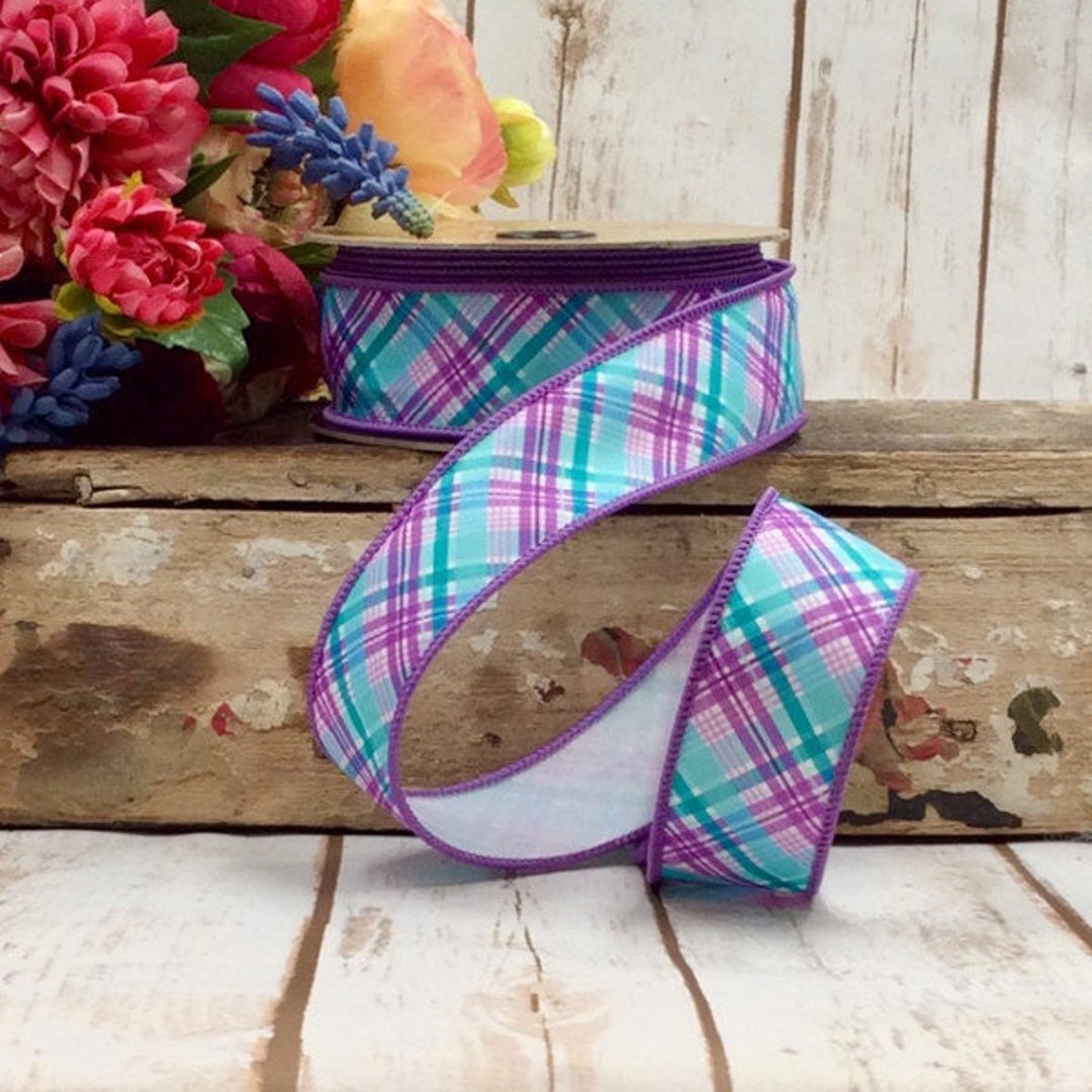 Poplin Purple and Teal Spring Plaid Diagonal 1.5 ” X 10 Yards, Ribbon ...