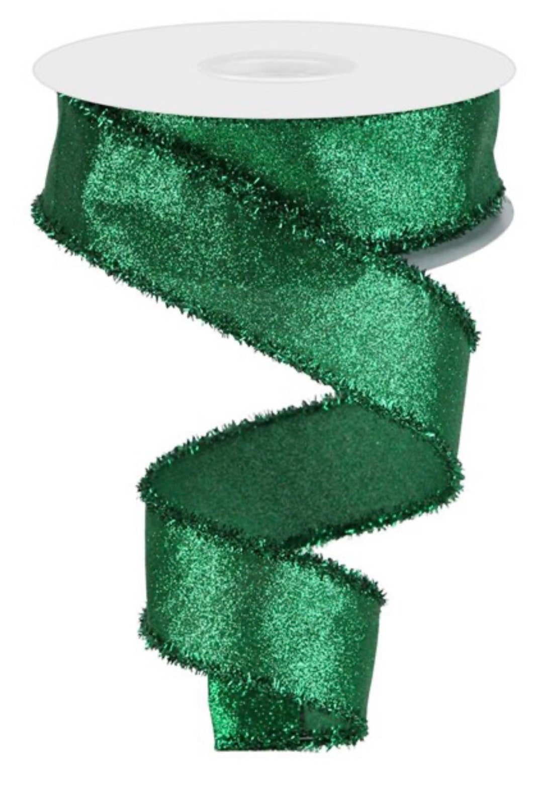 Emerald Green Shimmer Glitter Tinsel Wired Ribbon 1.5” X 10 Yards ...