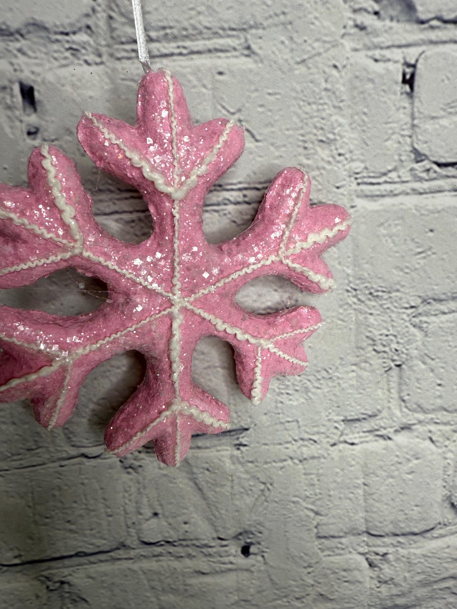 Pink Glittered Snowflake Ornament, 7" Dia, Candy Christmas Tree Decor ...