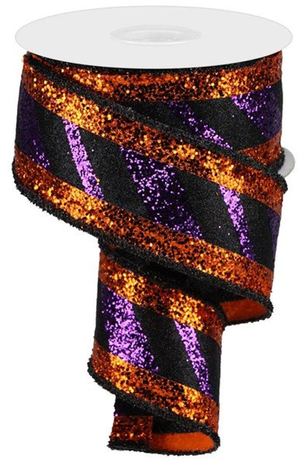 Halloween Black Orange Purple Glitter Diagonal Stripe Ribbon 2.5” X 10 ...