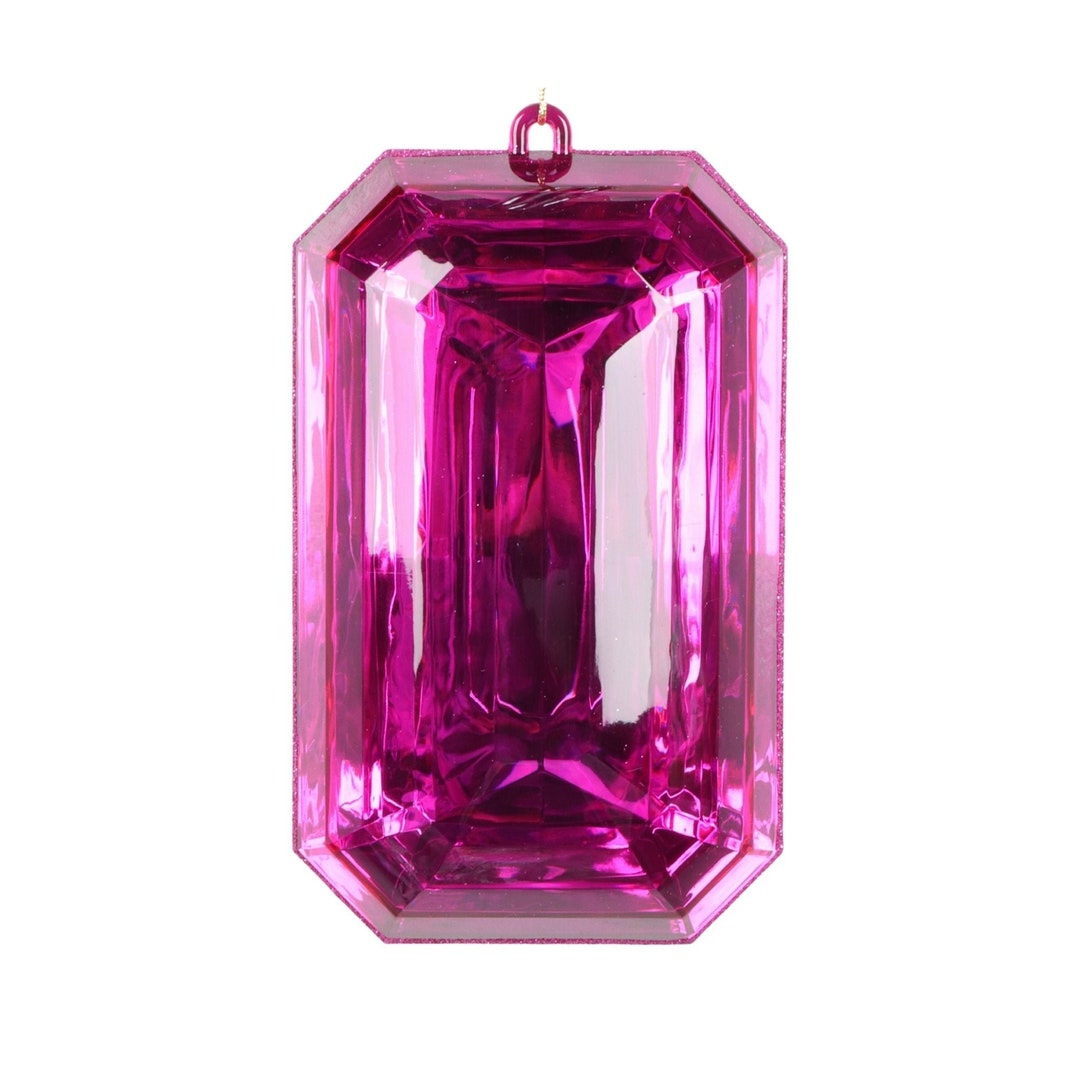 Gem Ornament Fuchsia Acrylic Emerald Cut Precious 8", Fuchsia Ornament ...