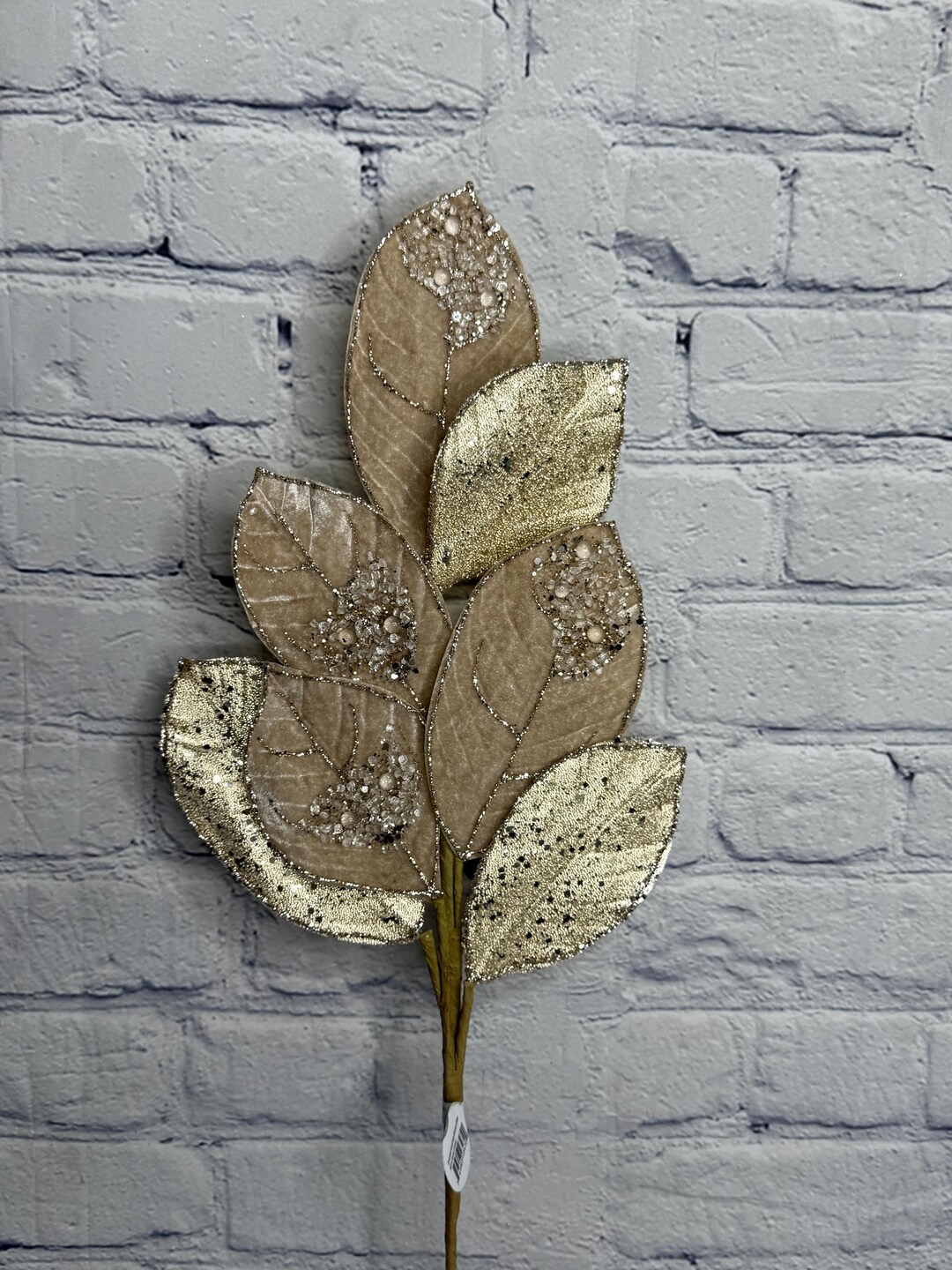 Champagne Salal Leaf Spray, Velvet W/ Glitter, 26", Winter Spray for ...