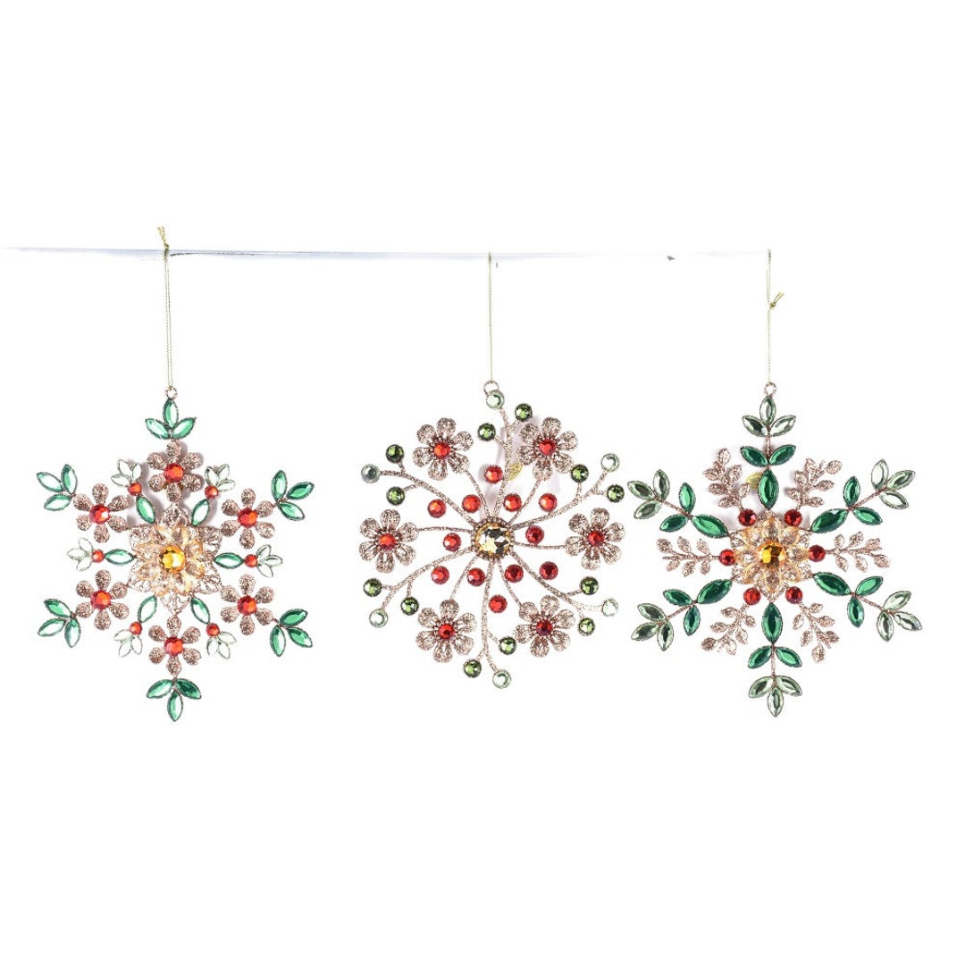 Red, Green and Gold Jewel Wire Snowflake 6" Ornament, Wreath Attachment ...