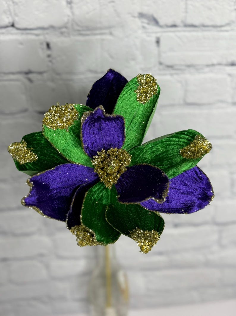 Mardi Gras Glittered Magnolia 9"dia, Mardi Gras for Wreaths ...