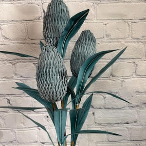 Protea Cones, Teal Blue Foam Protea Cone – 39” Stem With 3 Cones Modern ...