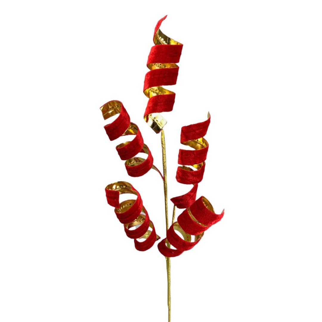 Red and Gold Curly Spray X 5, H28" , for Wreaths, Centerpieces, Swags ...