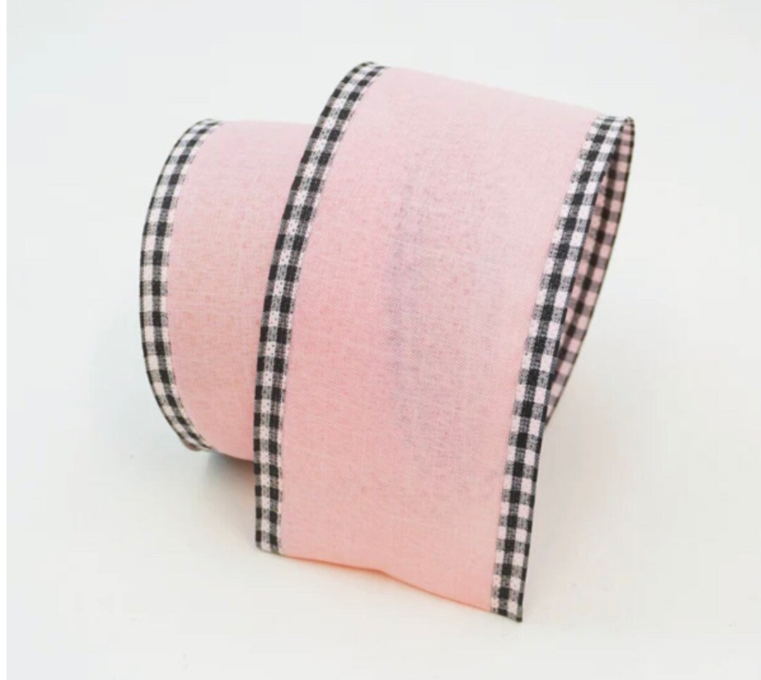 Blush Buffalo Check Border Wired Ribbon, 2.5" X 10 Yards Farrisilk ...