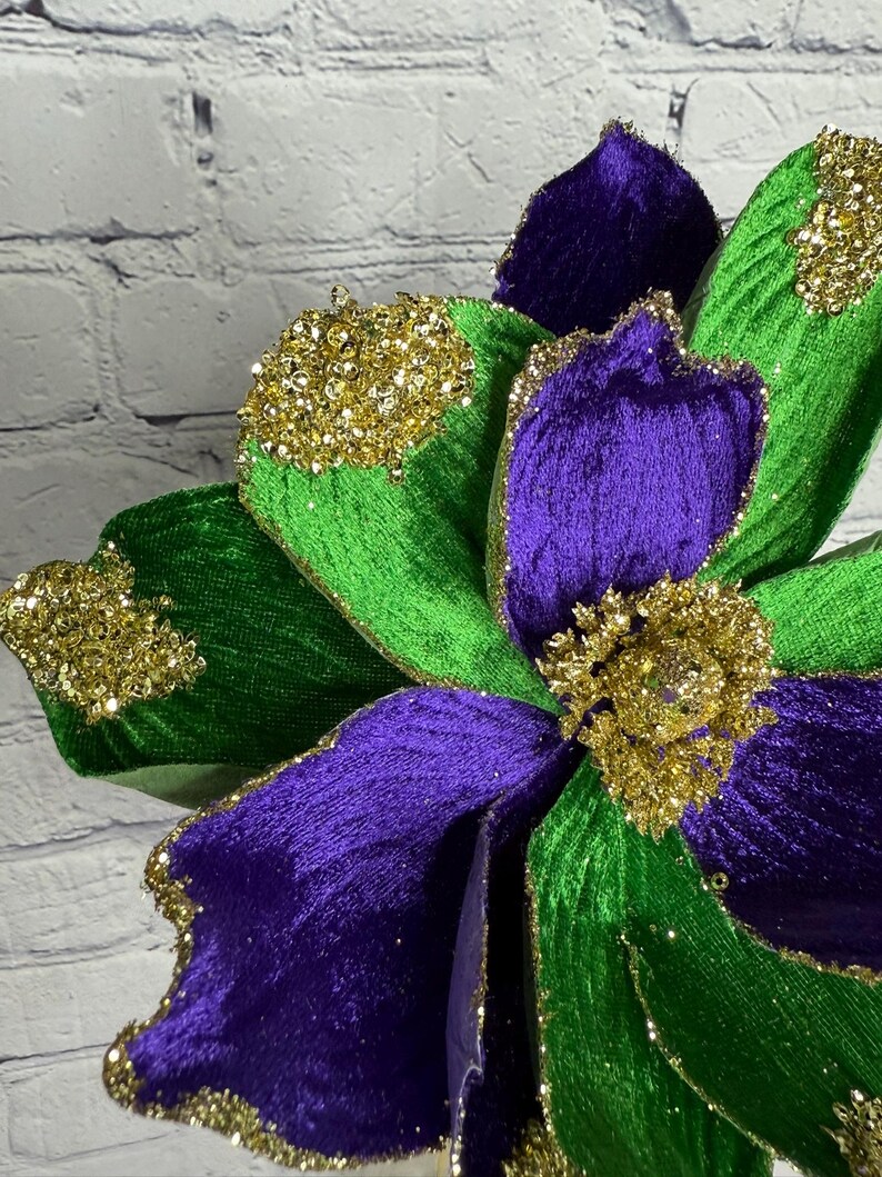 Mardi Gras Glittered Magnolia 9"dia, Mardi Gras for Wreaths ...