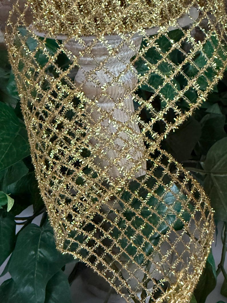 Tinsel Mesh Gold Netting Ribbon, 4.25” X 10 Yds, Mardi Gras, Christmas ...