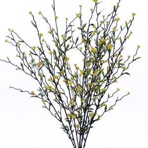 Yellow Flowers and Green Twig Spray, Twigs and Greenery Filler Spray 22 ...