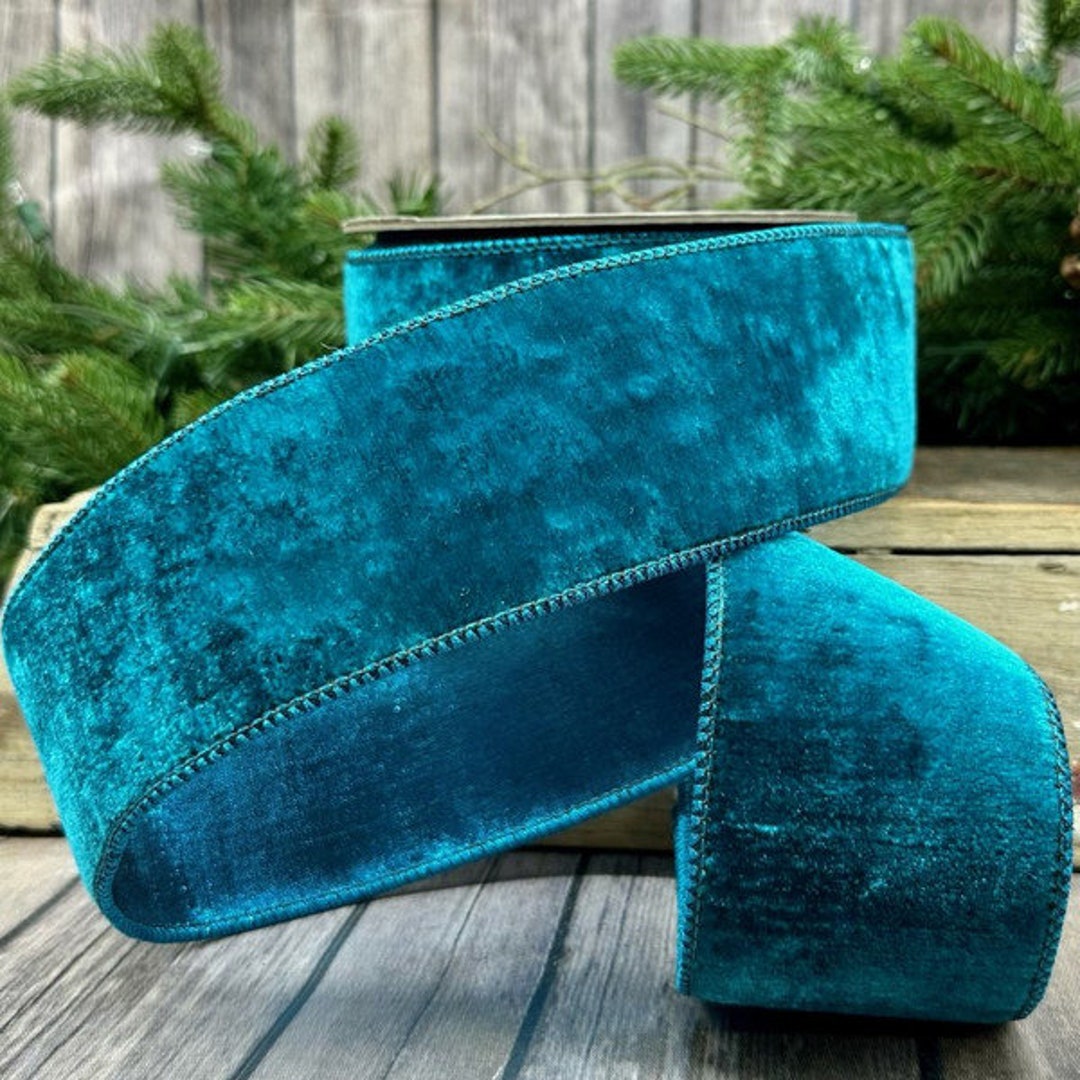 Turquoise Plush Velvet Ribbon With Matching Taffeta Fabric 2.5” X 10 ...