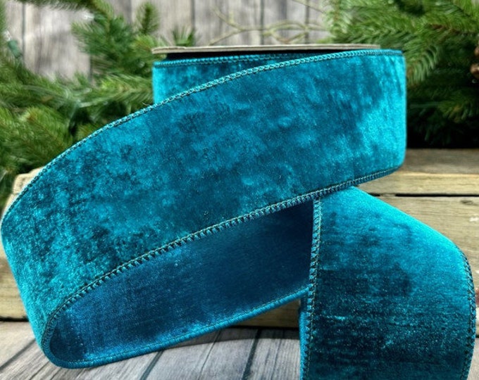 Turquoise Plush Velvet Ribbon With Matching Taffeta Fabric 2.5” X 10 ...